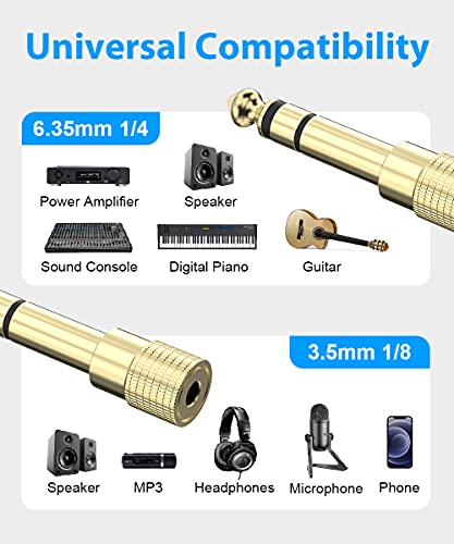 GIMILINK Headphone Stereo Audio Jack Adapter 6.35 mm 1/4 inch Male to 3.5 mm 1/8 inch Female, 1/8 inch to 1/4 inch Plug Aux Adapter (3-Pack)