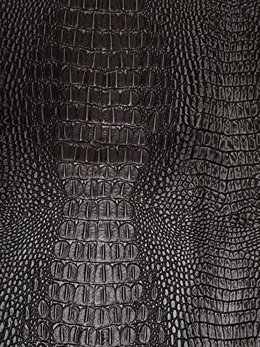 Vinyl Crocodile Allie Fake Leather Upholstery 54" Wide Fabric by The Yard (Ebony Black)