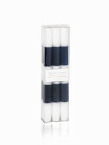 zodax modern & festive formal candles 10" set of 6 navy & white