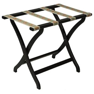 wooden mallet designer curve leg luggage rack,tapestry straps, black