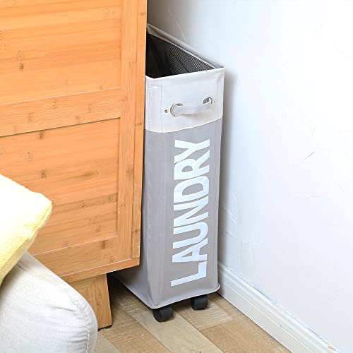 Comfortez Slim rolling Laundry hamper Narrow cloth hamper Skinny laundry hamper with Wheels Waterproof Clothes hamper Fabric baskets for laundry(Beige plus light grey)