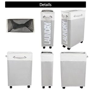 Comfortez Slim rolling Laundry hamper Narrow cloth hamper Skinny laundry hamper with Wheels Waterproof Clothes hamper Fabric baskets for laundry(Beige plus light grey)