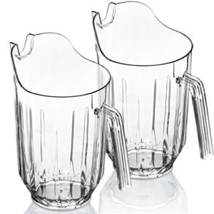 decorrack 2 crystal clear plastic pitcher beverage dispenser with pour spout shatterproof catering and restaurant serveware for cold drinks, water, lemonade, beer, and sangria, 56 ounce (2 pack)