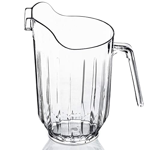 DecorRack 2 Crystal Clear Plastic Pitcher Beverage Dispenser with Pour Spout Shatterproof Catering and Restaurant Serveware for Cold Drinks, Water, Lemonade, Beer, and Sangria, 56 Ounce (2 Pack)