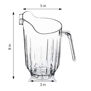 DecorRack 2 Crystal Clear Plastic Pitcher Beverage Dispenser with Pour Spout Shatterproof Catering and Restaurant Serveware for Cold Drinks, Water, Lemonade, Beer, and Sangria, 56 Ounce (2 Pack)