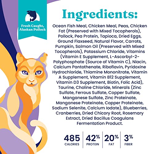 Solid Gold High Protein Dry Cat Food - Indigo Moon Cat Dry Food with Digestive Probiotics for Cats - Grain & Gluten Free with High Fiber & Omega 3 for Cats - Low Carb Superfood Meal - Pollock - 12lb