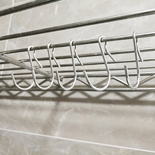 LJY 50 Pieces Clip Type Pot Rack Hanging Grid Hooks S Shaped Metal Hangers with Plastic Storage Box for Kitchen Bedroom Office Wire Shelving Pegboard