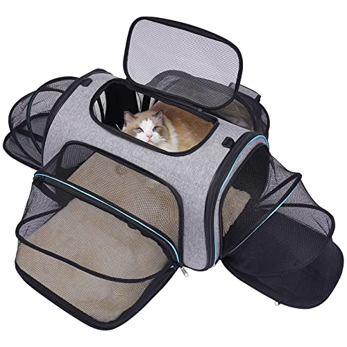 Siivton Airline Approved Pet Carrier, Soft Sided Pet Travel Carrier 4 Sides Expandable Cat Carrier with Fleece Pad for Cats, Puppy and Small Dogs