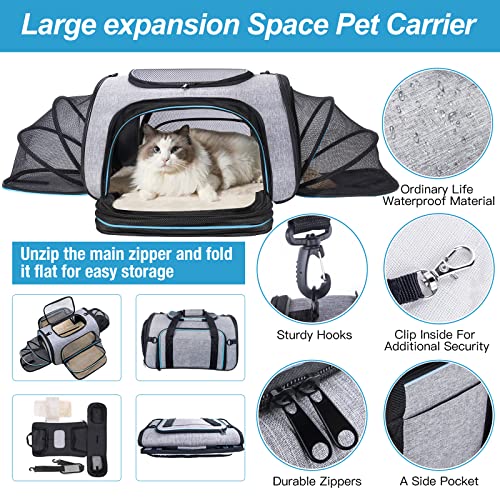 Siivton Airline Approved Pet Carrier, Soft Sided Pet Travel Carrier 4 Sides Expandable Cat Carrier with Fleece Pad for Cats, Puppy and Small Dogs