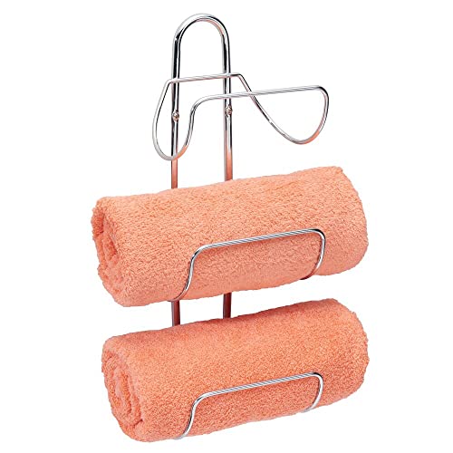 mDesign Modern Decorative Metal 3-Level Wall Mount Towel Rack Holder and Organizer for Storage of Bathroom Towels, Washcloths, Hand Towels - 2 Pack - Chrome