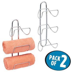 mDesign Modern Decorative Metal 3-Level Wall Mount Towel Rack Holder and Organizer for Storage of Bathroom Towels, Washcloths, Hand Towels - 2 Pack - Chrome