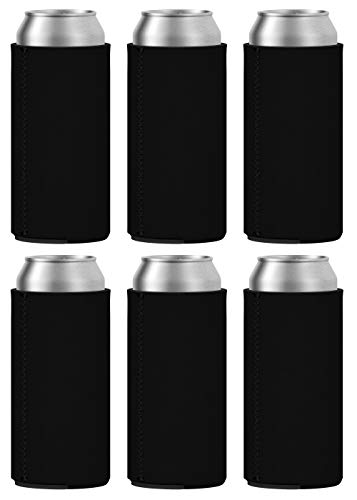 TahoeBay Slim Can Coolers - Blank Neoprene Beer Sleeves (Black)