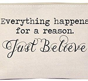 Jules Natural Canvas Makeup Zipper Bag Everything Happens For a Reason Just Believe