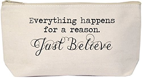 Jules Natural Canvas Makeup Zipper Bag Everything Happens For a Reason Just Believe