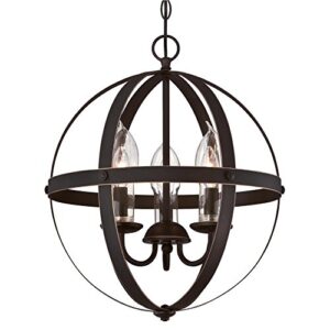 Westinghouse Lighting 6360600 Stella Mira Three-Light Chandelier, Oil Rubbed Bronze Finish with Highlights and Clear Glass Candle Covers Outdoor Pendant , Oil-rubbed Bronze