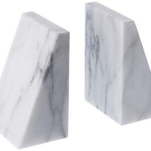 Fox Run Triangular 100% Natural Polished White Marble Bookends 4 x 3 x 6 inches