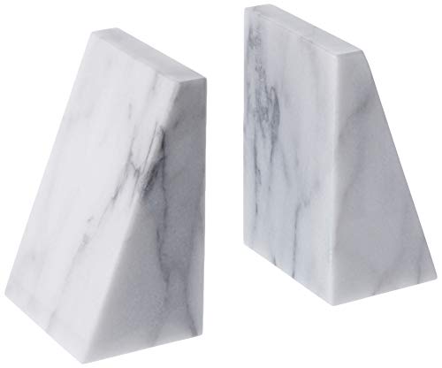 Fox Run Triangular 100% Natural Polished White Marble Bookends 4 x 3 x 6 inches