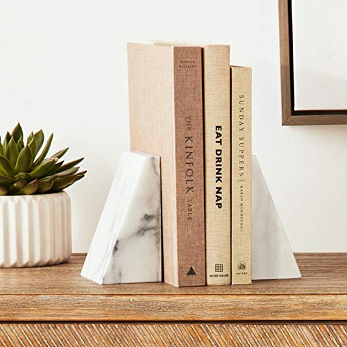 Fox Run Triangular 100% Natural Polished White Marble Bookends 4 x 3 x 6 inches