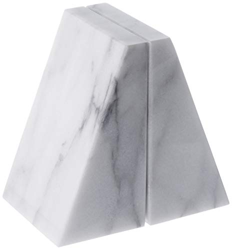 Fox Run Triangular 100% Natural Polished White Marble Bookends 4 x 3 x 6 inches