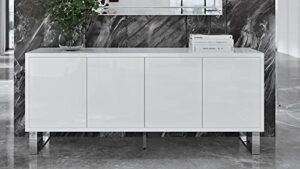 zuri furniture modern neve sideboard in white high gloss lacquer with polished stainless steel legs