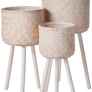 Bloomingville Set of 3 Round Bamboo Floor Baskets with Wood Legs