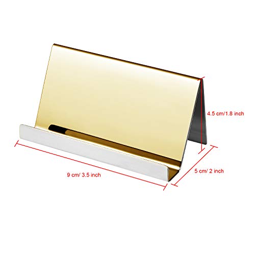 Maxdot 2 Pack Stainless Steel Business Cards Holders Desktop Card Display Business Card Rack Organizer (Champagne Gold)