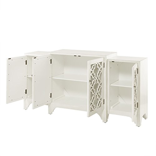 Madison Park Verona Media Console Cabinet - Modern Mid-Century, Quaterfoil Mirrored Door Design Buffet/Sideboard Accent Living Room Furniture, 68" Wide, White