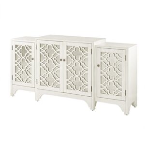 Madison Park Verona Media Console Cabinet - Modern Mid-Century, Quaterfoil Mirrored Door Design Buffet/Sideboard Accent Living Room Furniture, 68" Wide, White