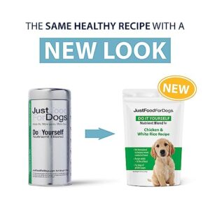 JustFoodForDogs DIY Human Quality Dog Food, Nutrient Blend Base Mix for Dogs - Chicken and White Rice Recipe (7.93oz) -Packaging May Vary