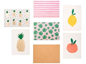 outshine blank notecards and envelopes set in cute storage box - 48 (fruit) 3.5" x 5" | bulk blank note cards with envelopes for all occasion | small greeting, stationary, birthday, thank you cards