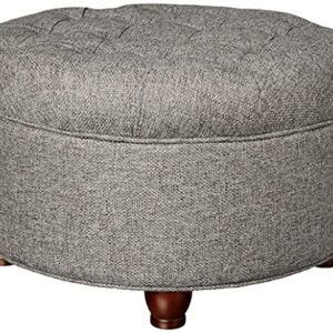 Homepop Home Decor | Large Button Tufted Woven Round Storage Ottoman | Ottoman with Storage for Living Room & Bedroom (Dark Gray)