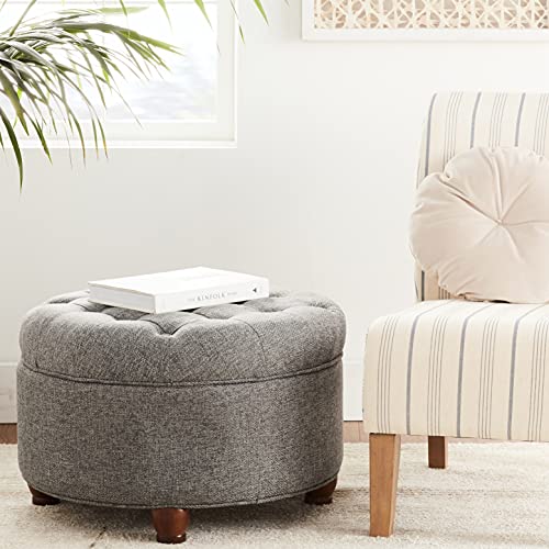 Homepop Home Decor | Large Button Tufted Woven Round Storage Ottoman | Ottoman with Storage for Living Room & Bedroom (Dark Gray)