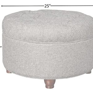 Homepop Home Decor | Large Button Tufted Woven Round Storage Ottoman | Ottoman with Storage for Living Room & Bedroom (Dark Gray)