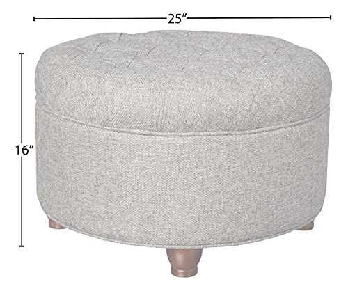 Homepop Home Decor | Large Button Tufted Woven Round Storage Ottoman | Ottoman with Storage for Living Room & Bedroom (Dark Gray)