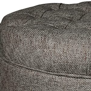 Homepop Home Decor | Large Button Tufted Woven Round Storage Ottoman | Ottoman with Storage for Living Room & Bedroom (Dark Gray)