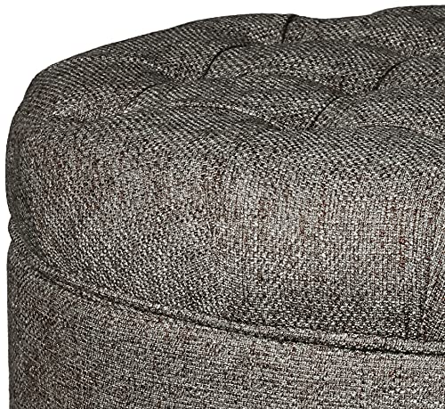 Homepop Home Decor | Large Button Tufted Woven Round Storage Ottoman | Ottoman with Storage for Living Room & Bedroom (Dark Gray)