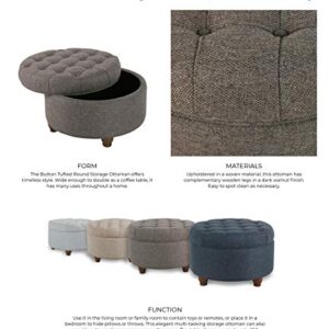 Homepop Home Decor | Large Button Tufted Woven Round Storage Ottoman | Ottoman with Storage for Living Room & Bedroom (Dark Gray)