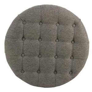 Homepop Home Decor | Large Button Tufted Woven Round Storage Ottoman | Ottoman with Storage for Living Room & Bedroom (Dark Gray)