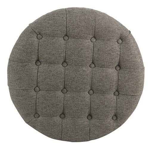 Homepop Home Decor | Large Button Tufted Woven Round Storage Ottoman | Ottoman with Storage for Living Room & Bedroom (Dark Gray)