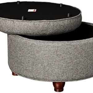 Homepop Home Decor | Large Button Tufted Woven Round Storage Ottoman | Ottoman with Storage for Living Room & Bedroom (Dark Gray)