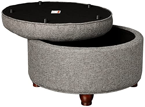 Homepop Home Decor | Large Button Tufted Woven Round Storage Ottoman | Ottoman with Storage for Living Room & Bedroom (Dark Gray)