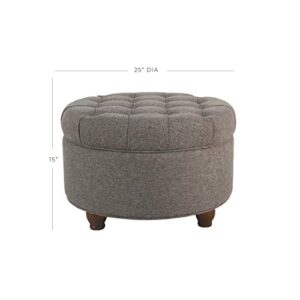 Homepop Home Decor | Large Button Tufted Woven Round Storage Ottoman | Ottoman with Storage for Living Room & Bedroom (Dark Gray)