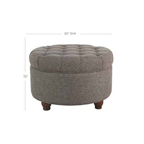 Homepop Home Decor | Large Button Tufted Woven Round Storage Ottoman | Ottoman with Storage for Living Room & Bedroom (Dark Gray)