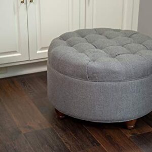 Homepop Home Decor | Large Button Tufted Woven Round Storage Ottoman | Ottoman with Storage for Living Room & Bedroom (Dark Gray)