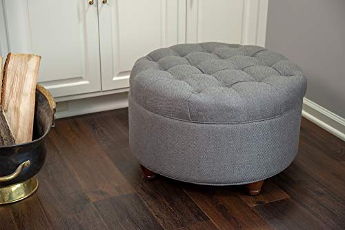 Homepop Home Decor | Large Button Tufted Woven Round Storage Ottoman | Ottoman with Storage for Living Room & Bedroom (Dark Gray)