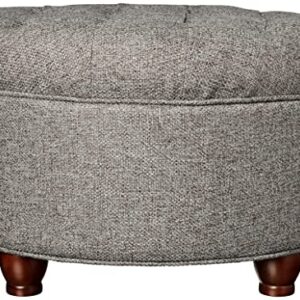 Homepop Home Decor | Large Button Tufted Woven Round Storage Ottoman | Ottoman with Storage for Living Room & Bedroom (Dark Gray)