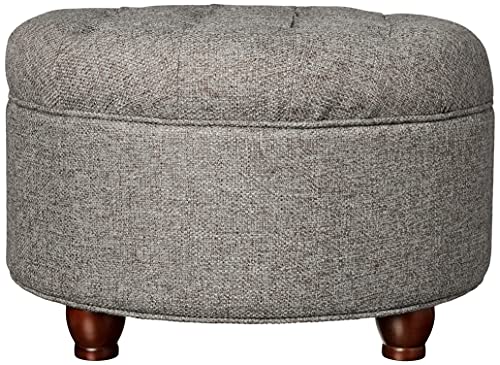 Homepop Home Decor | Large Button Tufted Woven Round Storage Ottoman | Ottoman with Storage for Living Room & Bedroom (Dark Gray)