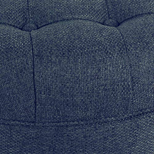 Homepop Home Decor | Large Button Tufted Woven Round Storage Ottoman | Ottoman with Storage for Living Room & Bedroom (Navy Woven) 25 inch D x 25 inch W x 15 inch H