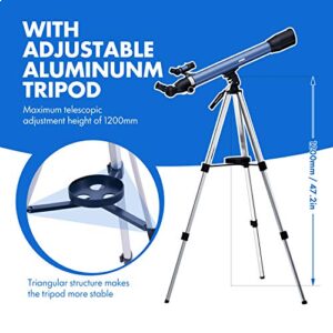 Aomekie Telescope for Adults Astronomy Beginners 700mm Focal Length 234X Magnification Travel Scope Refractor Telescopes with Adjustable Tripod 10X Phone Adapter Erect Finderscope and Carrying Bag