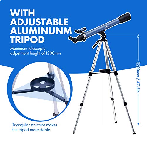 Aomekie Telescope for Adults Astronomy Beginners 700mm Focal Length 234X Magnification Travel Scope Refractor Telescopes with Adjustable Tripod 10X Phone Adapter Erect Finderscope and Carrying Bag